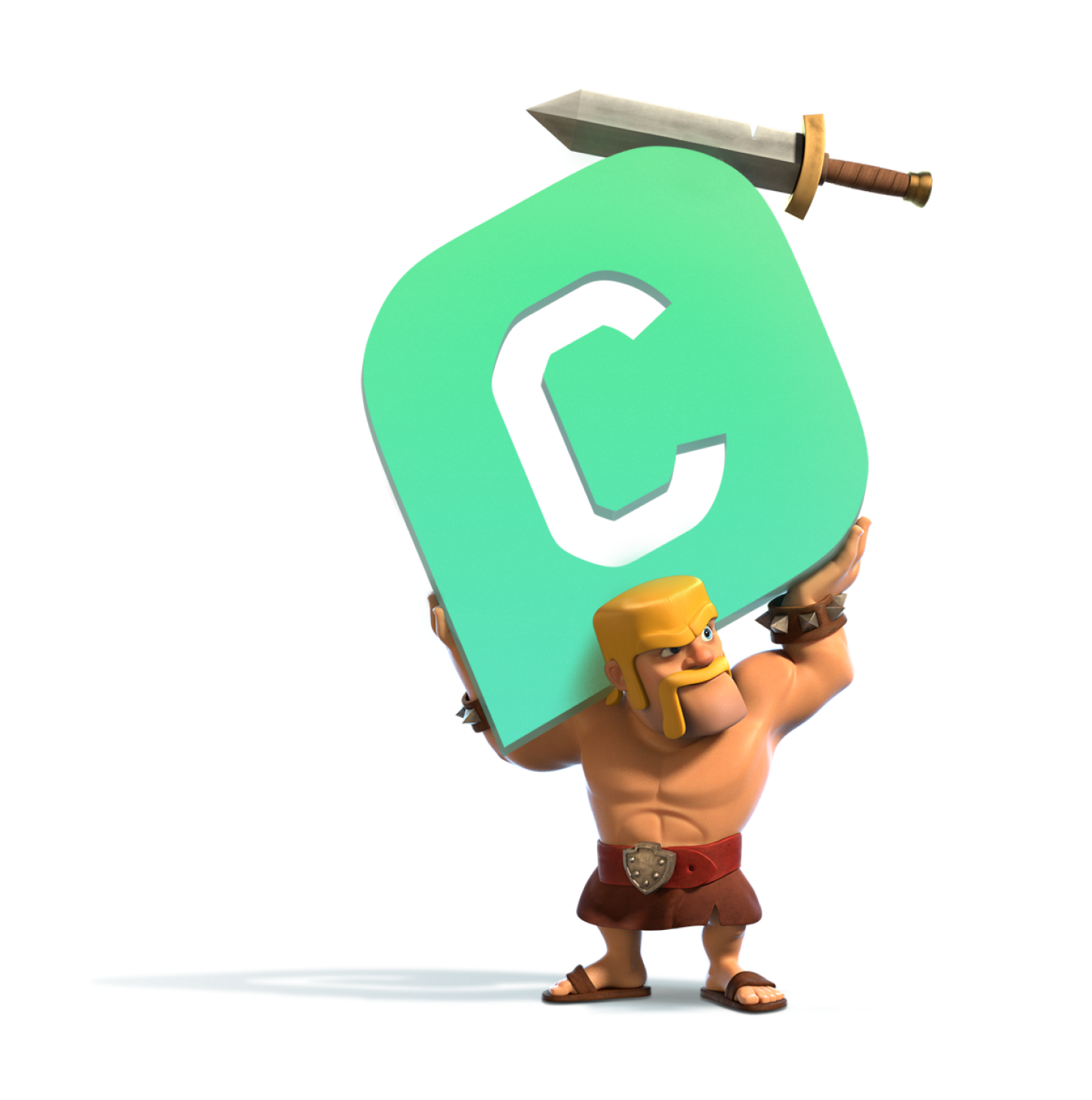 Barbarian holding a Creators logo on his shoulder