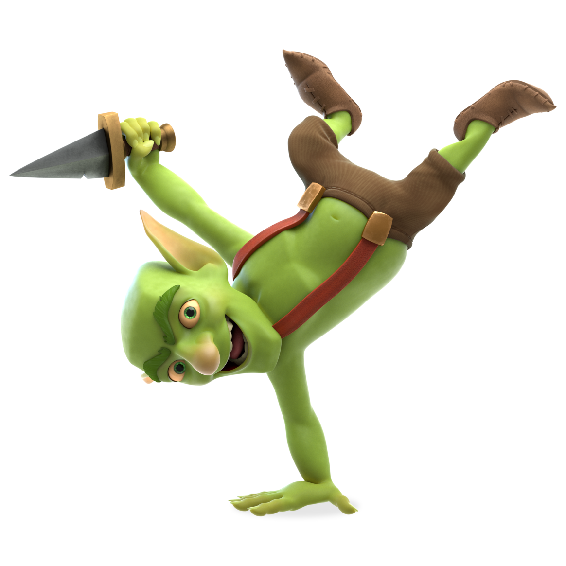 Happy Goblin standing on one hand